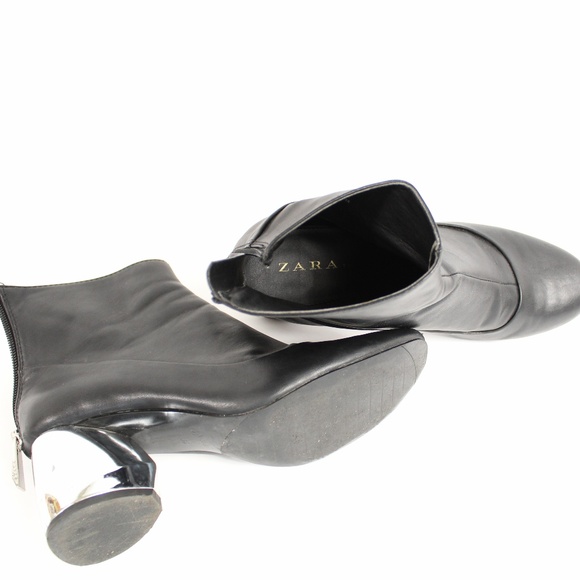 Zara | Shoes | Zara Trf Ankle Boots Mirror Block Heel Size 6 | Poshmark